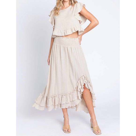 GEEGEE | Skirts | New Geegee Gabby Gauze Top And Skirt Set In Beige | Poshmark